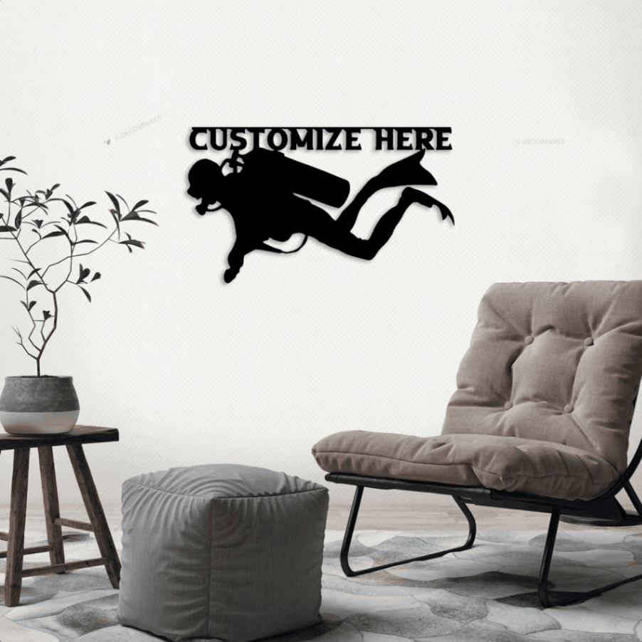 Customizable Scuba Diver With Led Lights Sign, Metal Diver Decoration ...