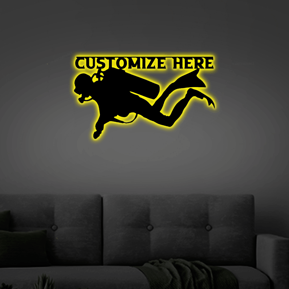 Customizable Scuba Diver With Led Lights Sign, Metal Diver Decoration ...