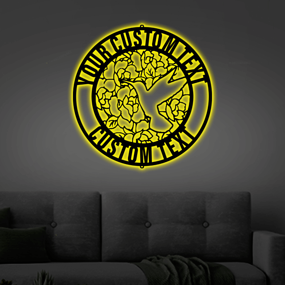 Customized Dove Sign With Led Lights Monogram Steel Sign Personalized ...