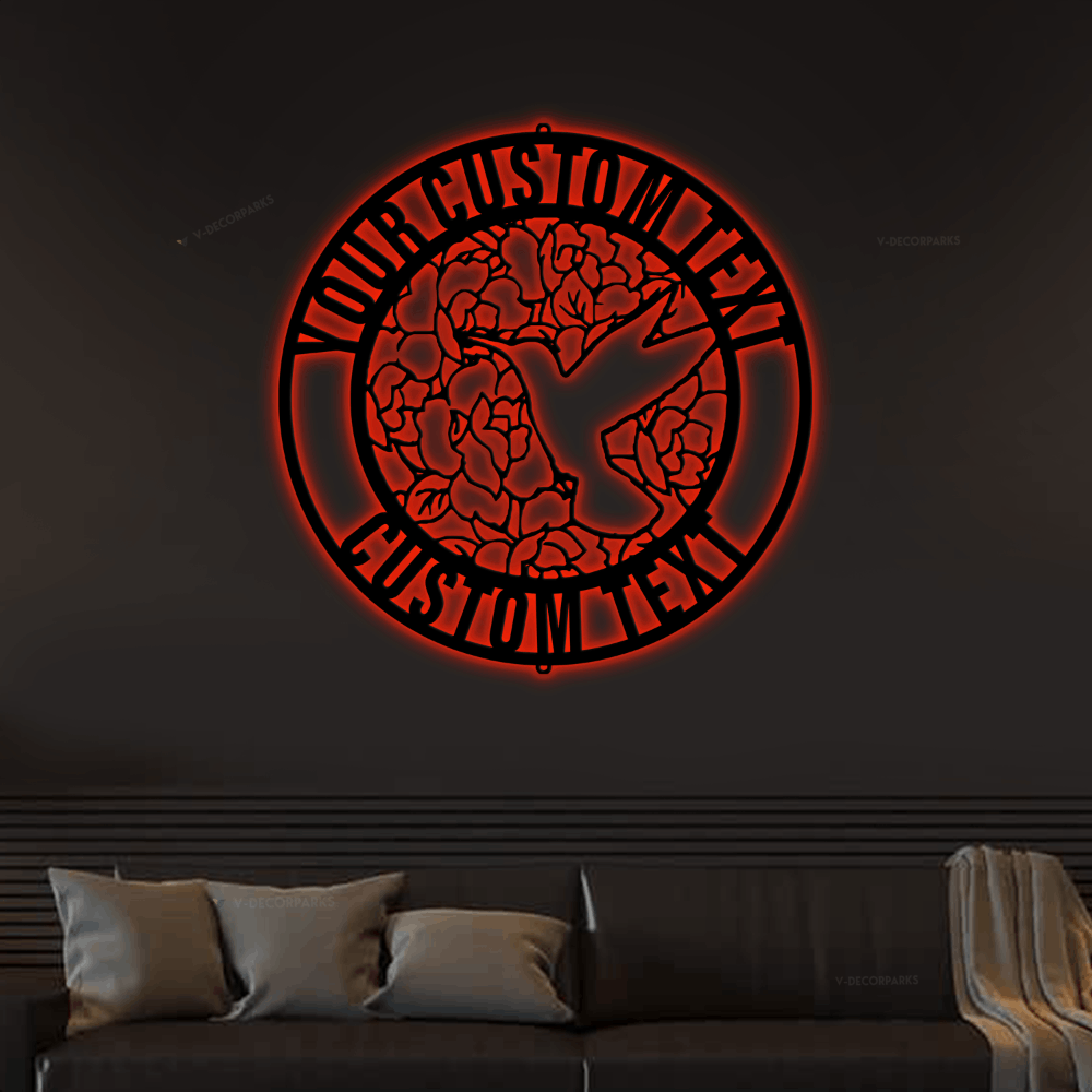 Customized Dove Sign With Led Lights Monogram Steel Sign Personalized ...