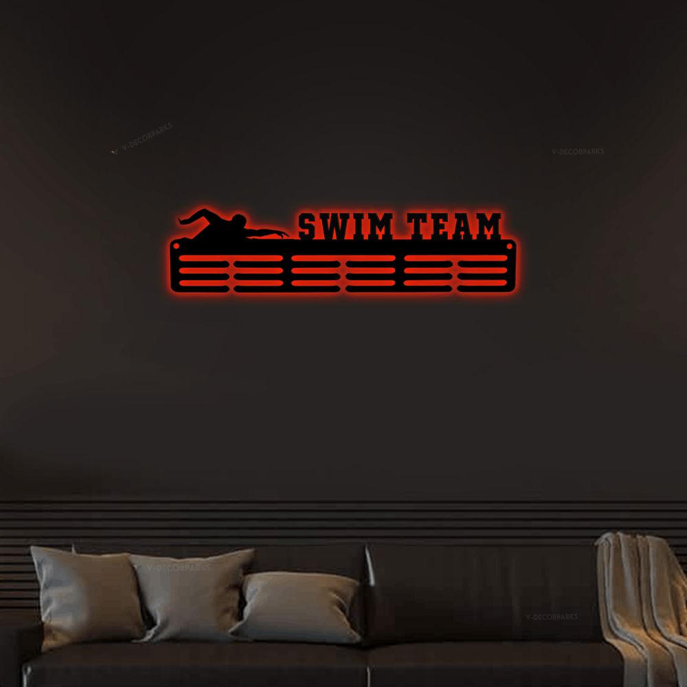 Customized Swim Team Sport Medal Hanger Led Lights, Metal Sign - 12 ...