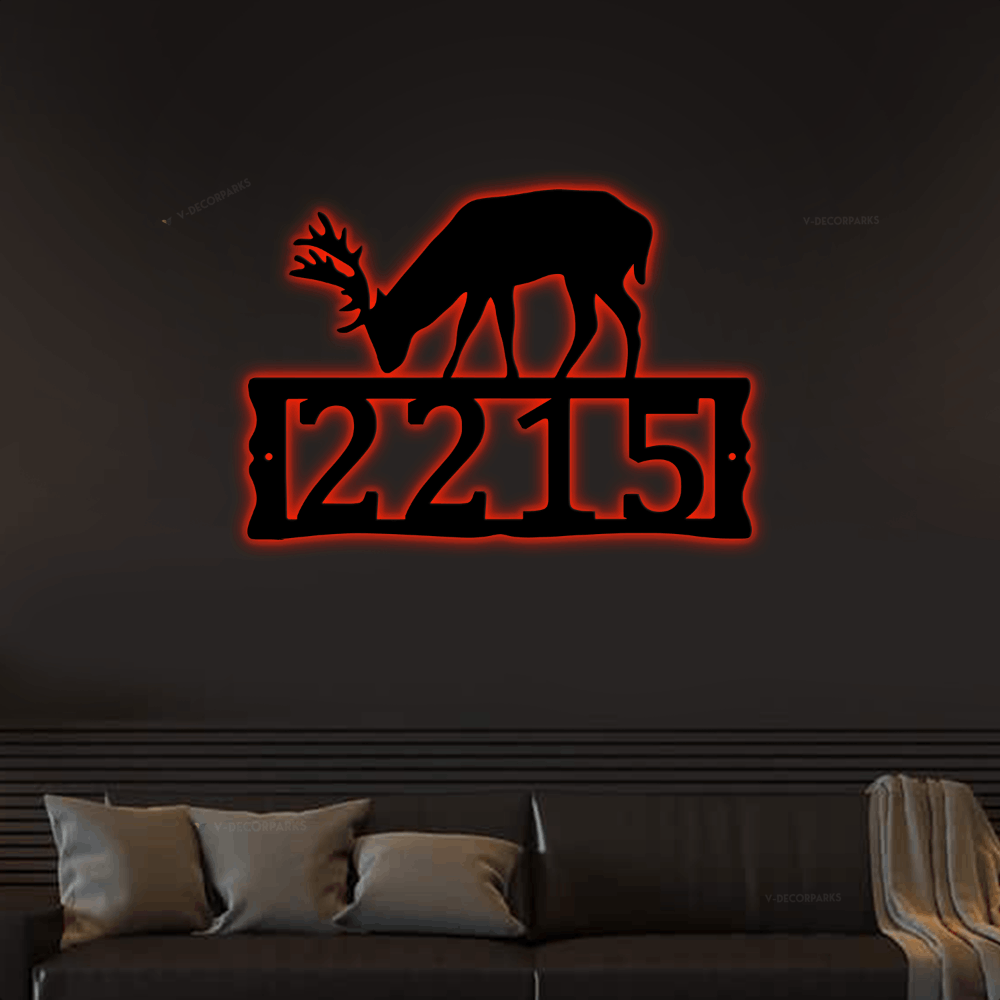 Led Lights, Deer Metal Address Plaque For House, Address Number, Metal ...