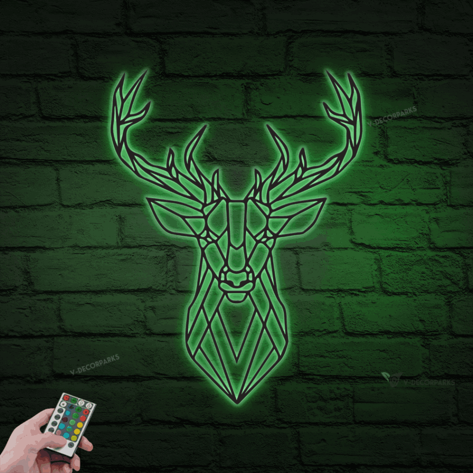 Deer Head Geometric Metal Wall With Led Lights, Buck Head Metal Wall ...
