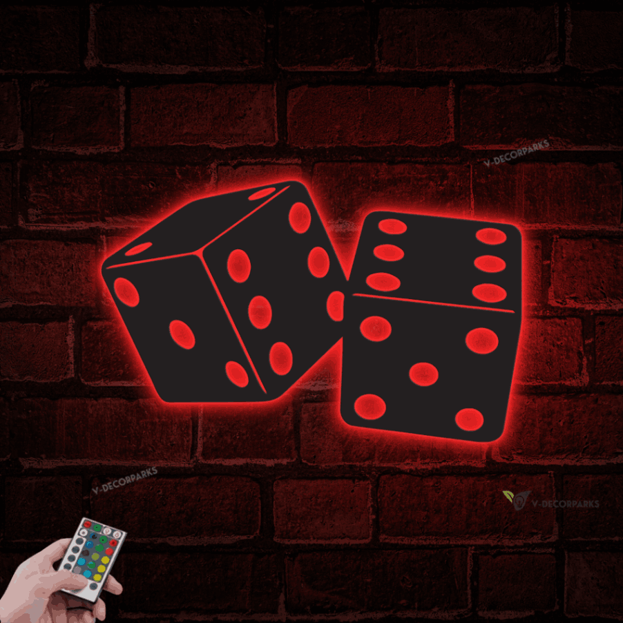 Dice Metal Wall Sign With Led Lights, Casino Dice Metal Sign Multi ...