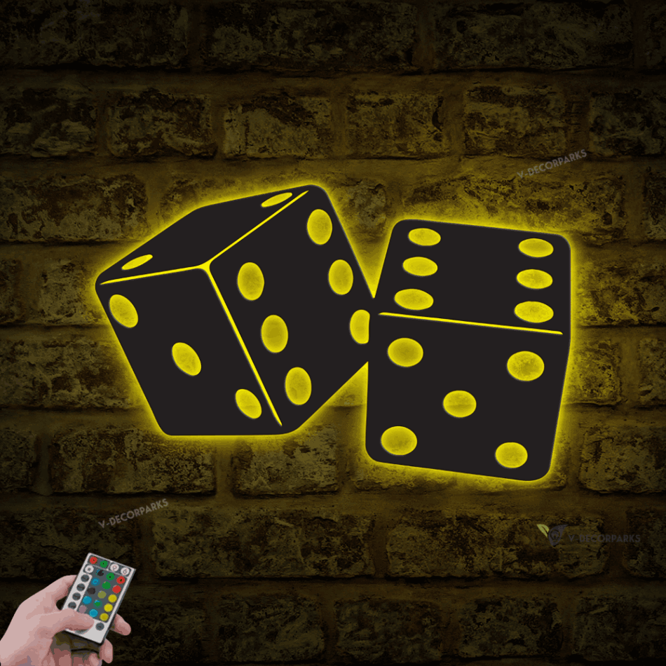 Dice Metal Wall Sign With Led Lights, Casino Dice Metal Sign Multi ...