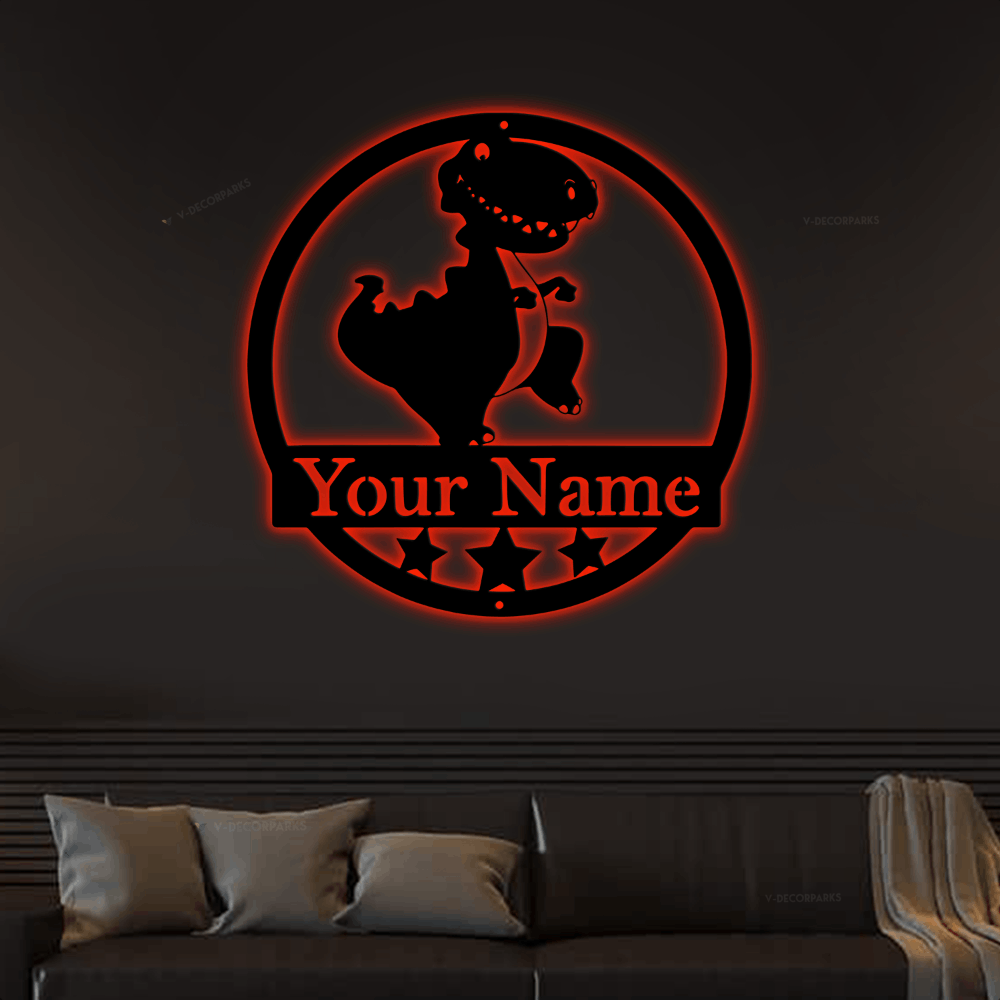 Dinosaur Name Sign With Led Lights, Nursery Decor, Personalized Metal ...