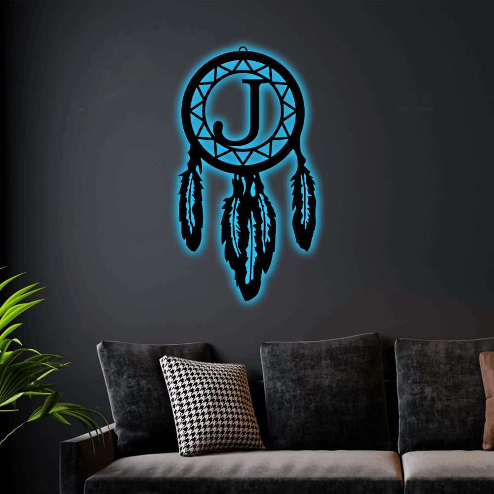 Dream Catcher With Led Lights Sign Monogram Steel Sign, Personalized ...