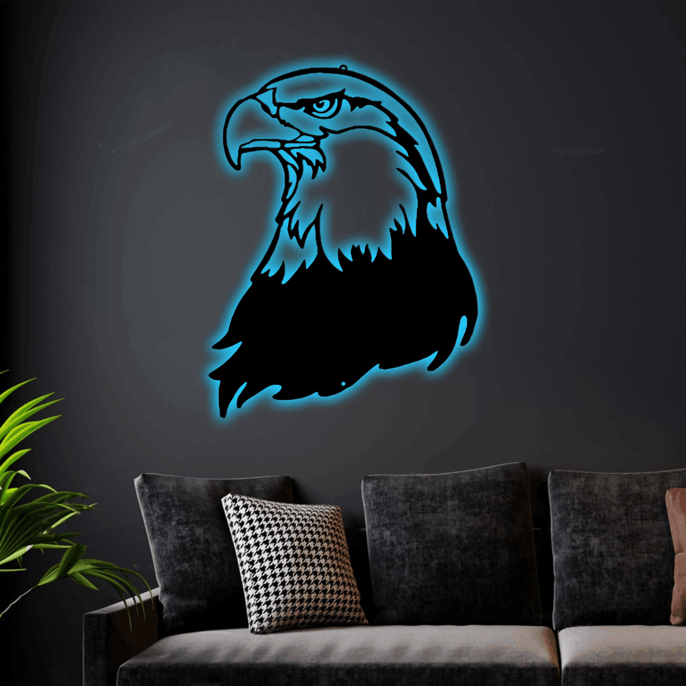 Eagle Head Sign Led Lights, Monogram Wall Art Custom Bald Eagle Head ...