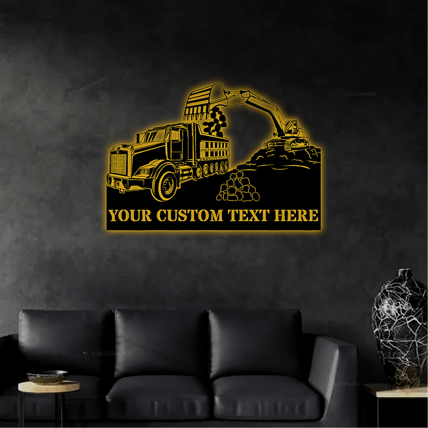 Excavator Loading Truck Personalized Metal Sign With Your Custom Text ...