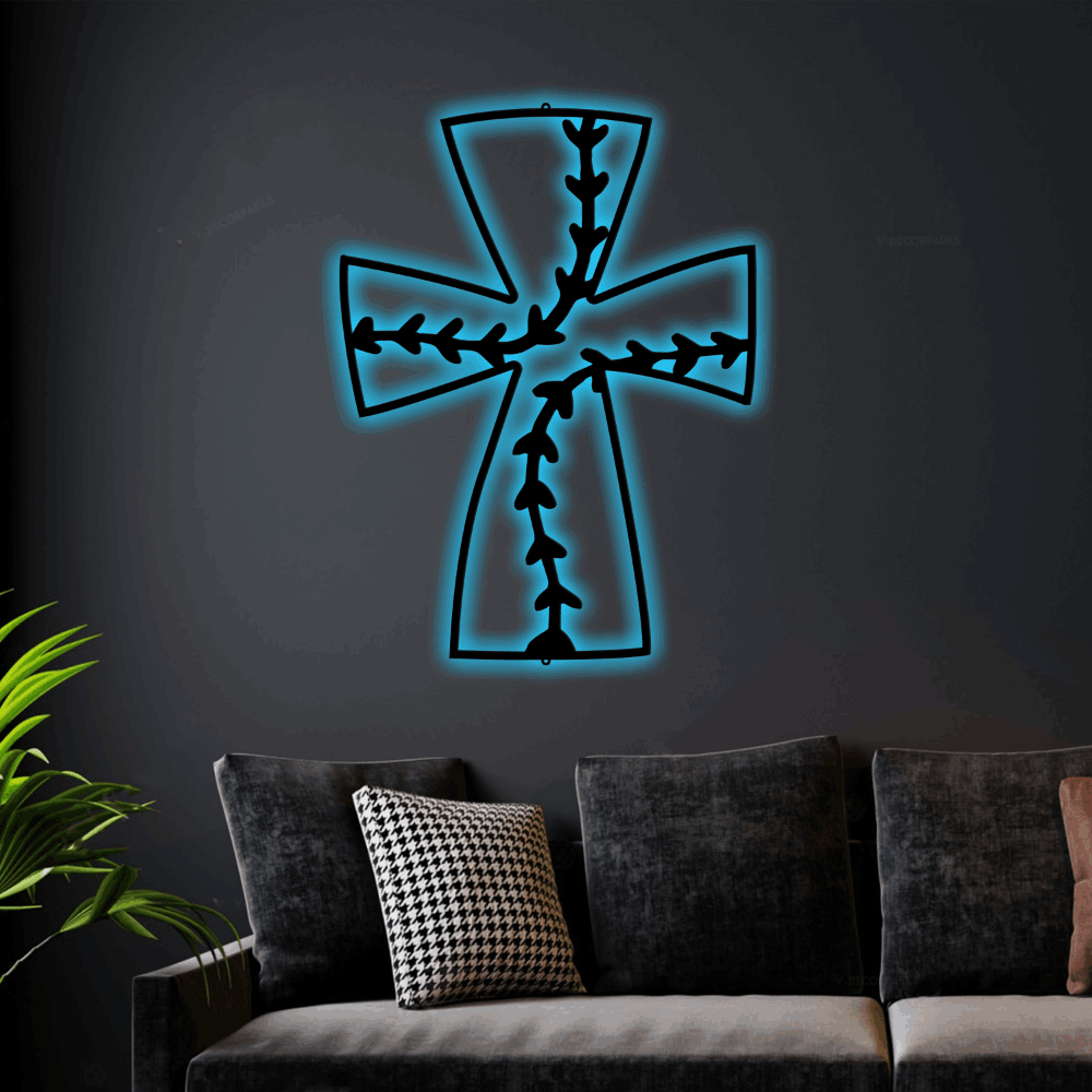 Faith Baseball Led Lights Sign Monogram Steel Sign, Softball Cross Wall ...