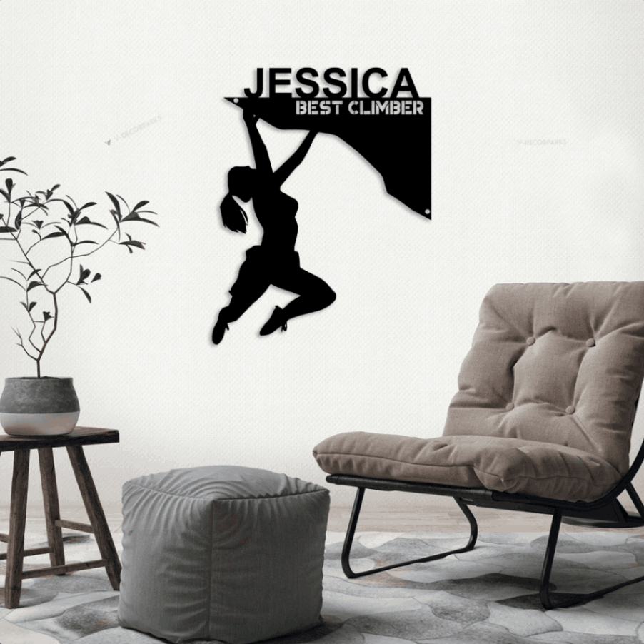 Female Climber Sign With Led Lights Monogram Steel Sign Personalized ...