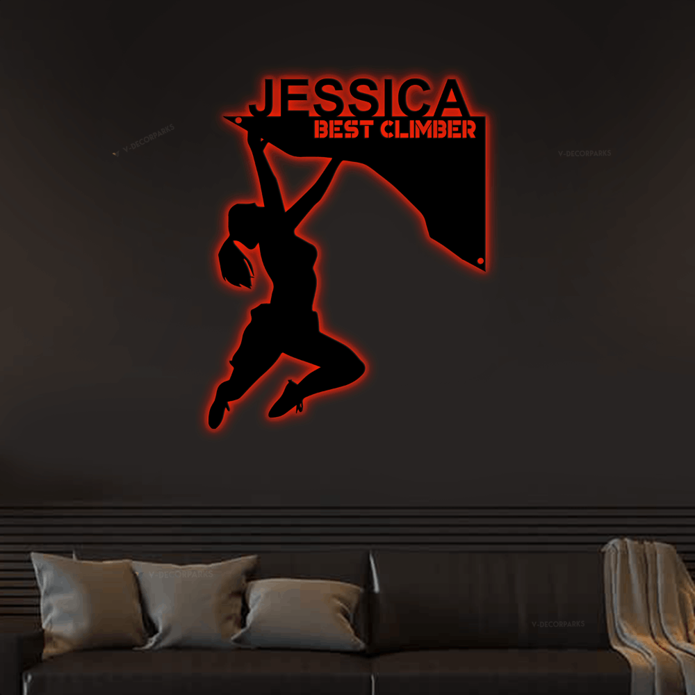 Female Climber Sign With Led Lights Monogram Steel Sign Personalized ...