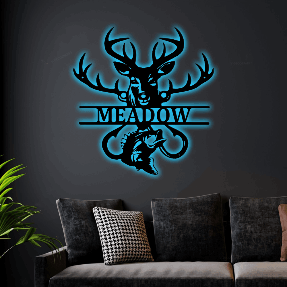 Fish Deer Name Sign Led Lights Monogram Steel Sign Personalize Fish ...