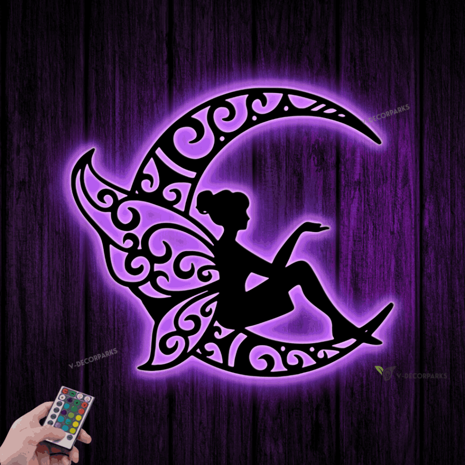 Fairy Metal Wall Sign With Led Lights, Fairy Moon Metal Sign Multi ...