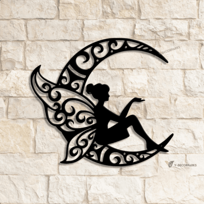 Fairy Metal Wall Sign With Led Lights, Fairy Moon Metal Sign Multi ...