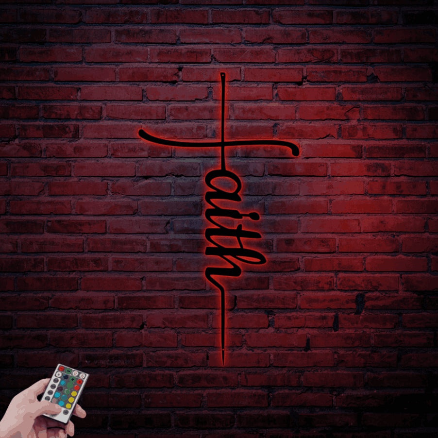 Faith Metal Wall Art With Led Lights, Faith Cross Metal Sign, Christian ...