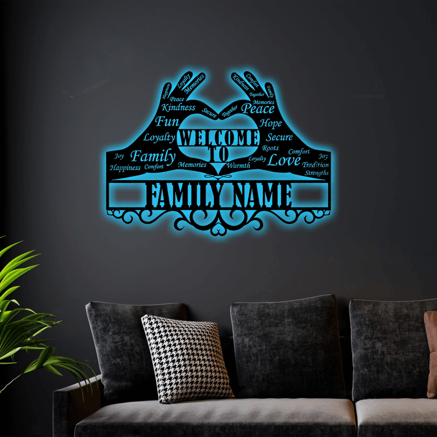 Family Name Personalized Sign Metal Wall Art With Led Lights, Custom ...