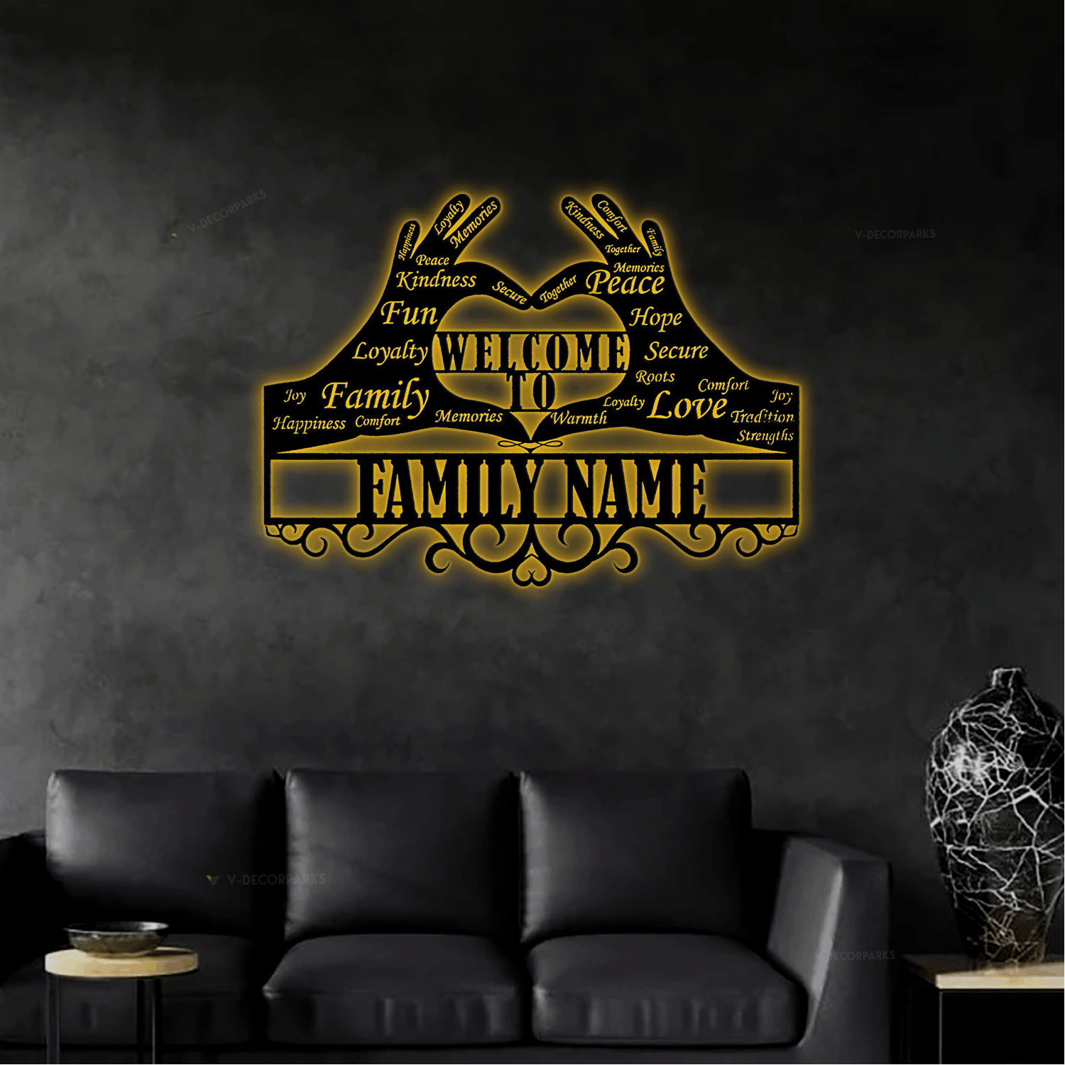 Family Name Personalized Sign Metal Wall Art With Led Lights, Custom ...