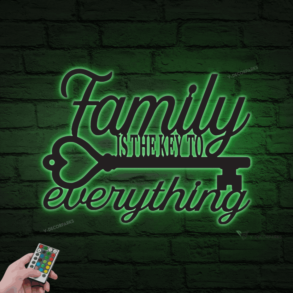 Family Is The Key To Everything, Custom Metal Sign With Led Lights ...