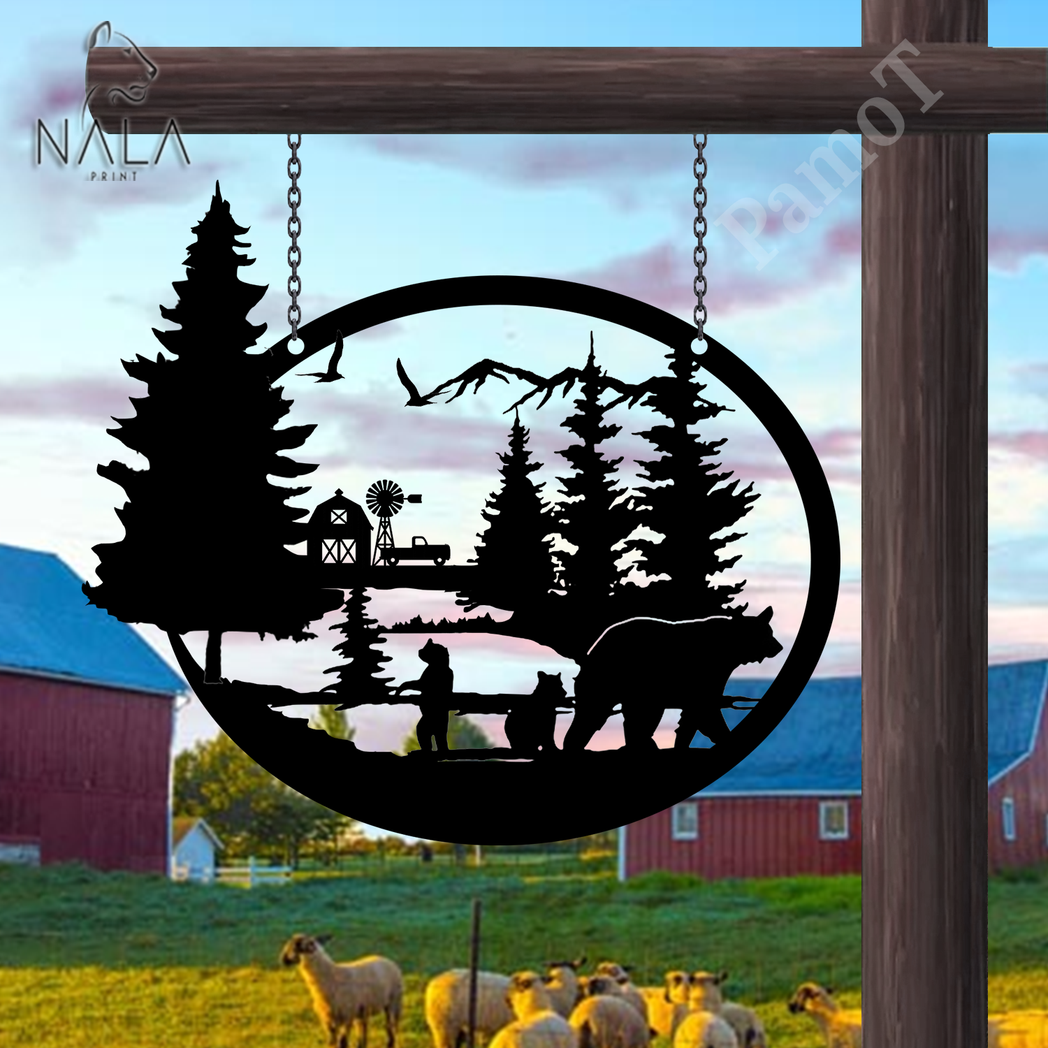 Personalized Bear And Pine Tree Forest Metal Sign, Custom Metal Decor ...