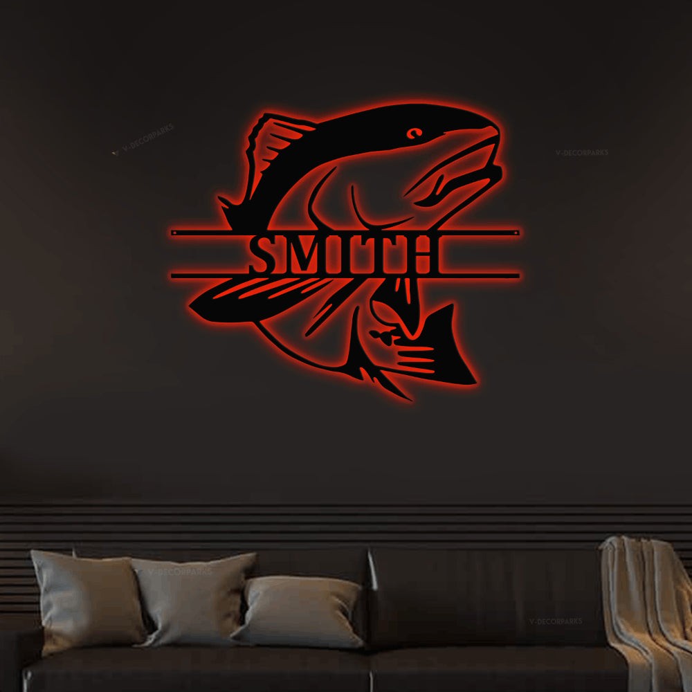 Fish Monogram Sign With Led Lights, Custom Fish Sign, Redfish Sign ...