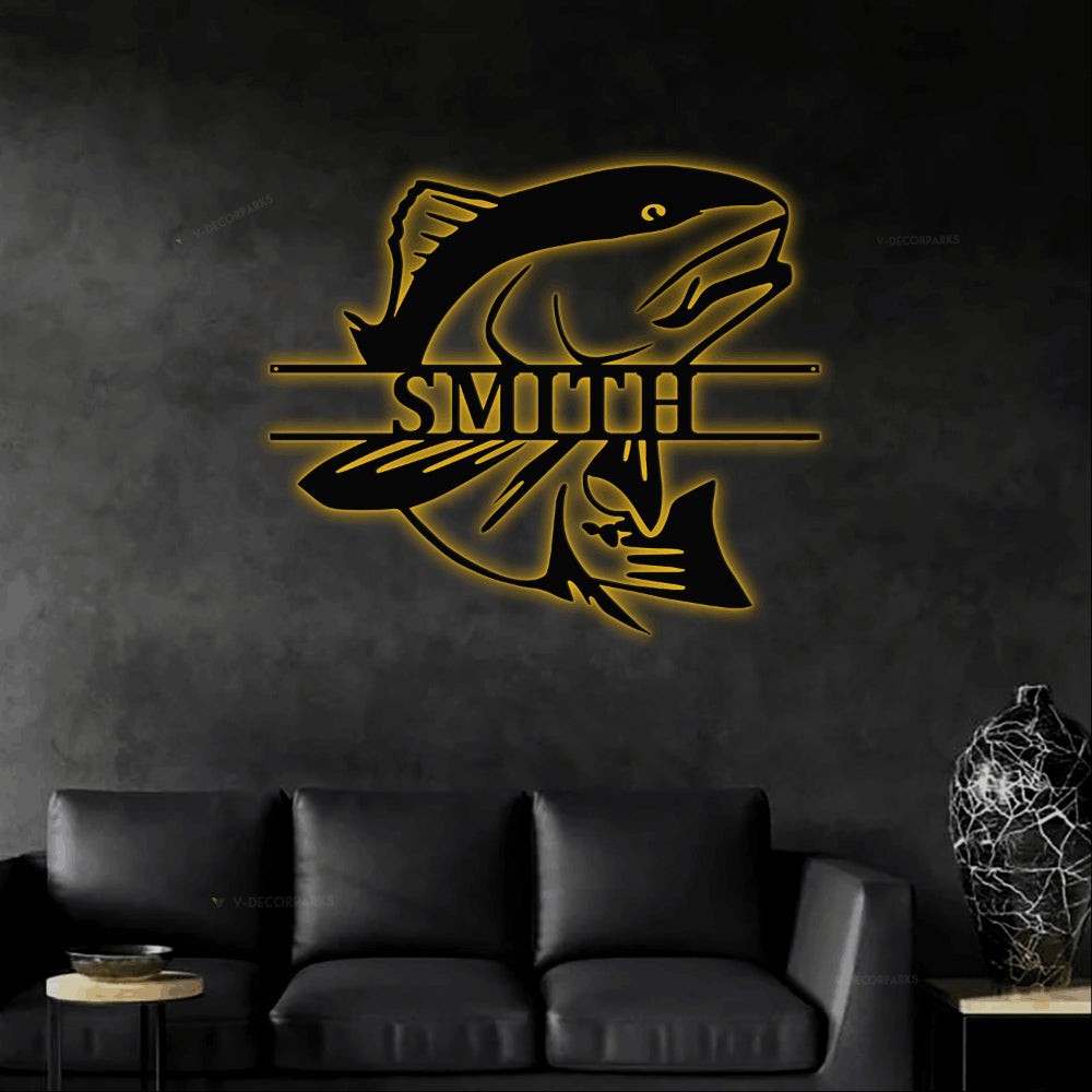Fish Monogram Sign With Led Lights, Custom Fish Sign, Redfish Sign ...