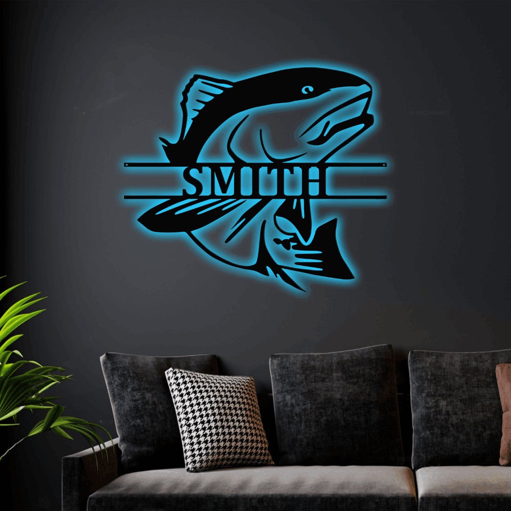 Fish Monogram Sign With Led Lights, Custom Fish Sign, Redfish Sign ...