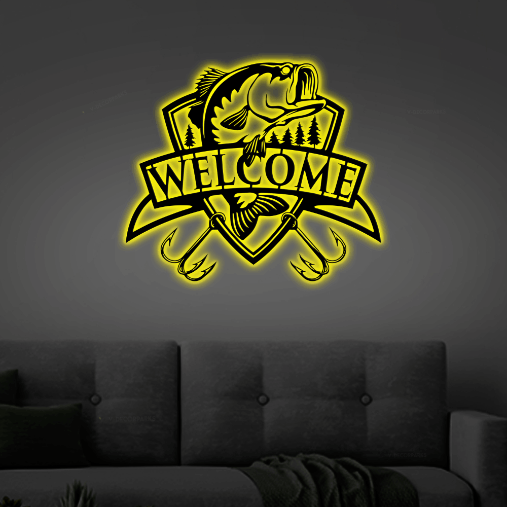 Fishing Metal Led Lights Sign, Bass Fishing Sign, Custom Metal Sign ...