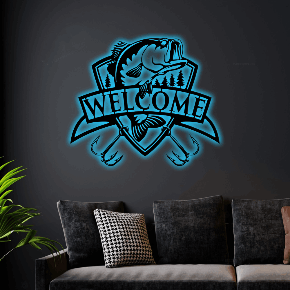 Fishing Metal Led Lights Sign, Bass Fishing Sign, Custom Metal Sign ...