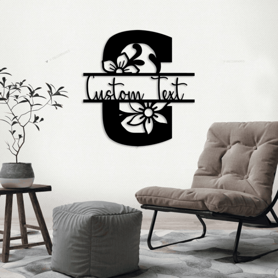 Flower With Led Lights Monogram Name Metal Sign, Nursery Custom Name ...