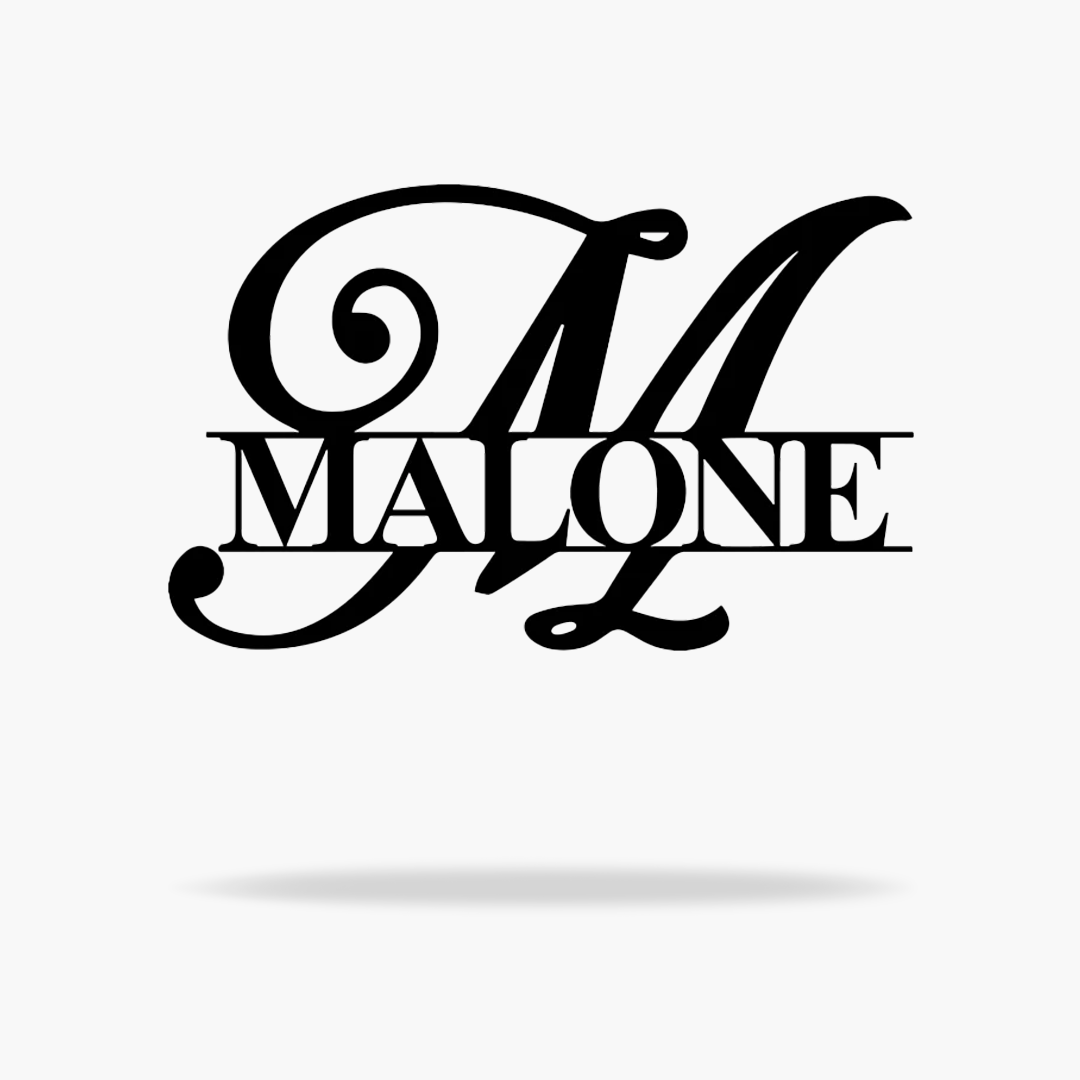 French Script Monogram Custom Text Metal Sign, Art, Wall Decor | Nalaprint