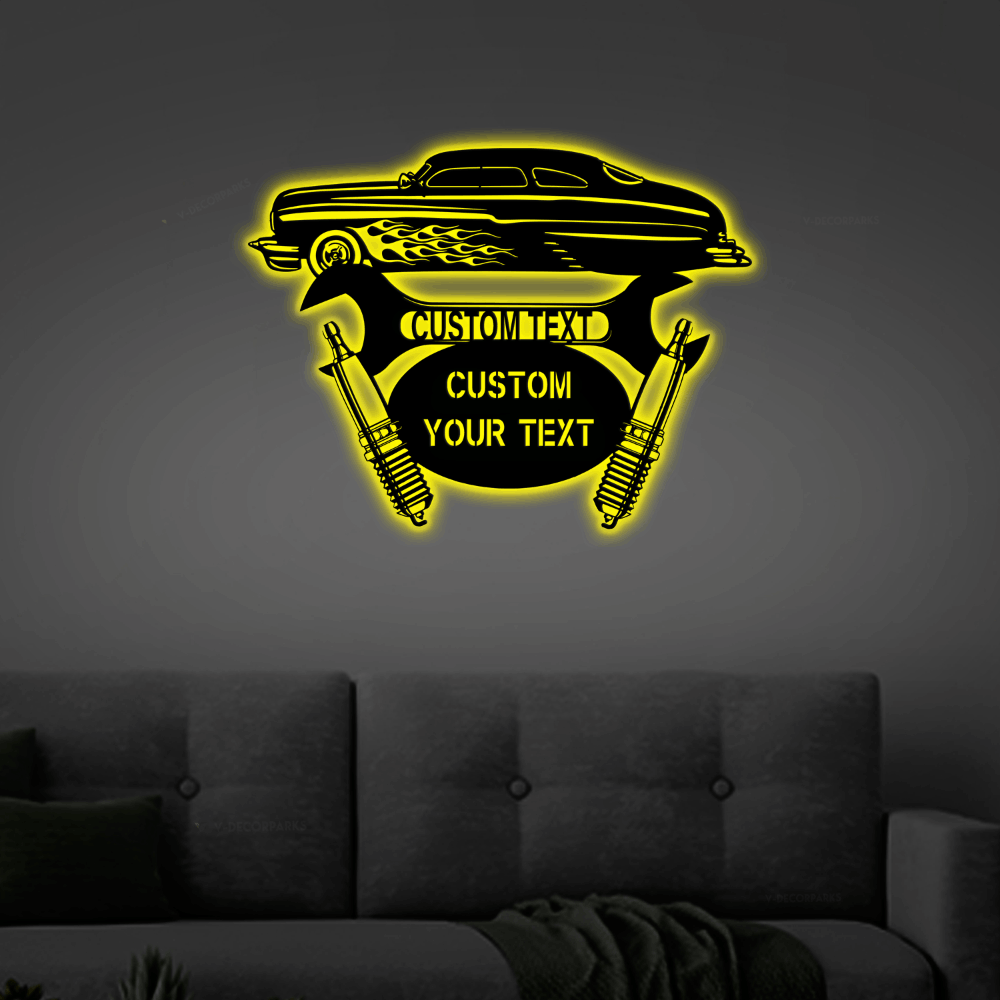 Garage Car Sign With Led Lights Monogram Steel Sign Personalized Hot ...