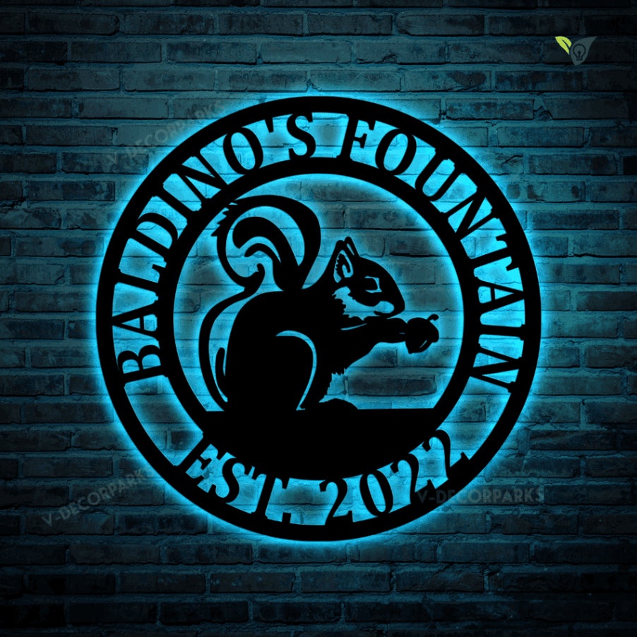 Squirrel Personalized Metal Sign With Led Lights, Cabin Decor, Camping ...