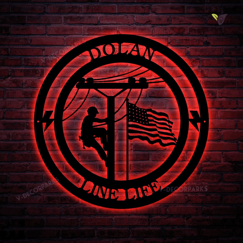 Personalized Lineman Metal Art With Led Lights, Lineman Gift, Custom ...