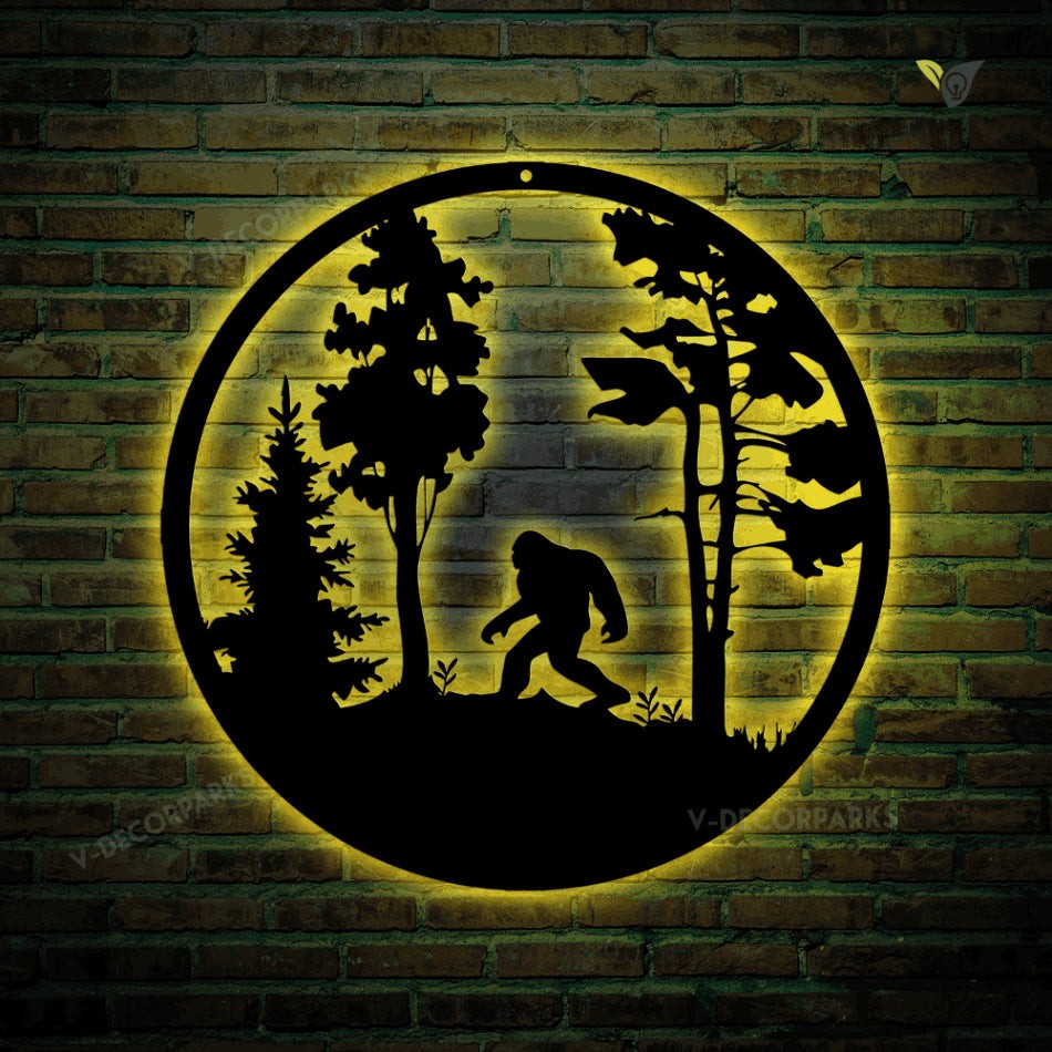 Round Bigfoot Mountain Personalized Metal Sign With Led Lights ...