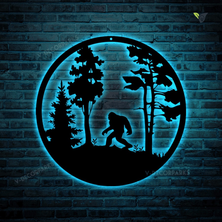 Round Bigfoot Mountain Personalized Metal Sign With Led Lights ...