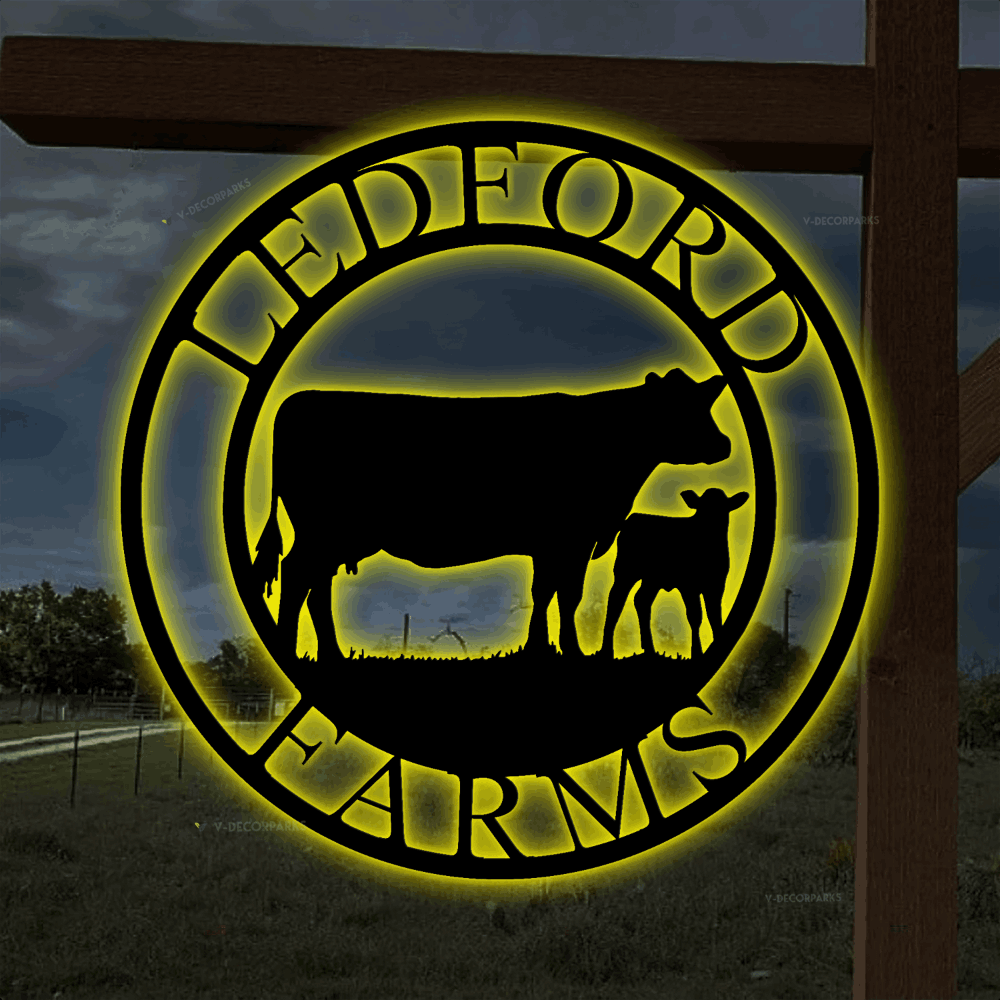 Personalized Cow Metal Sign With Led Lights, Custom Metal Cow And Calf ...