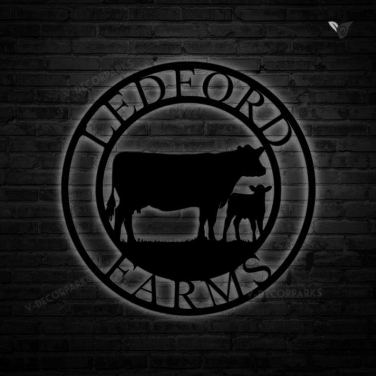 Personalized Cow Metal Sign With Led Lights, Custom Metal Cow And Calf ...