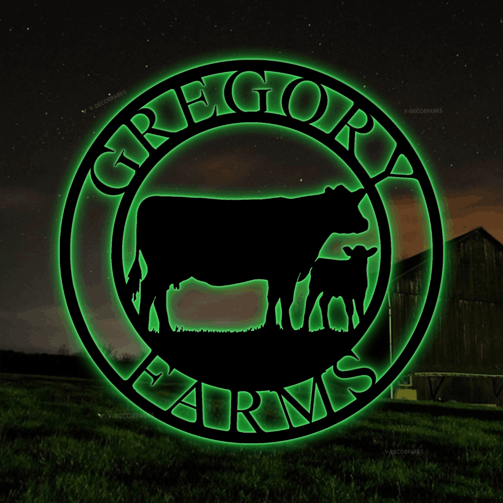Personalized Cow Metal Sign With Led Lights, Custom Metal Cow And Calf ...