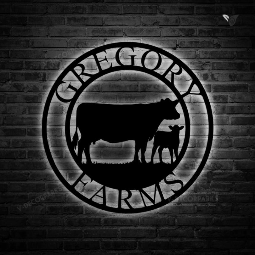 Personalized Cow Metal Sign With Led Lights, Custom Metal Cow And Calf ...