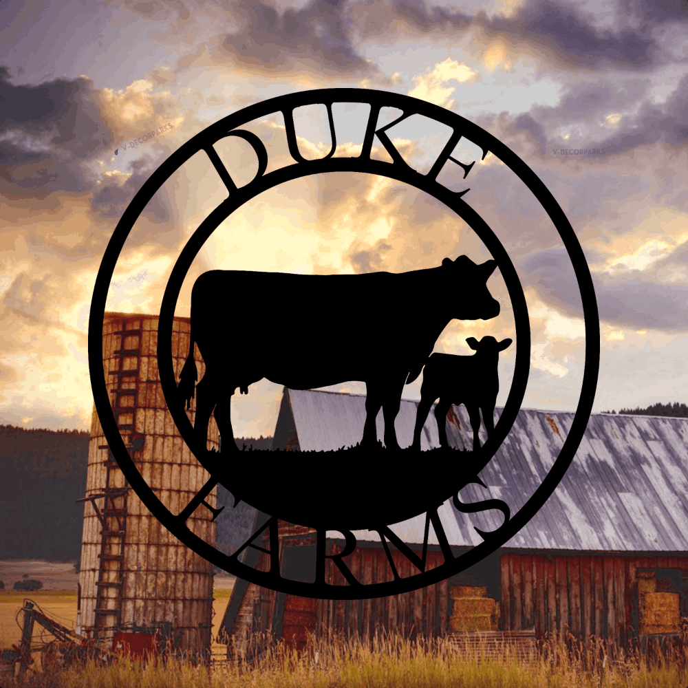 Personalized Cow Metal Sign With Led Lights, Custom Metal Cow And Calf ...