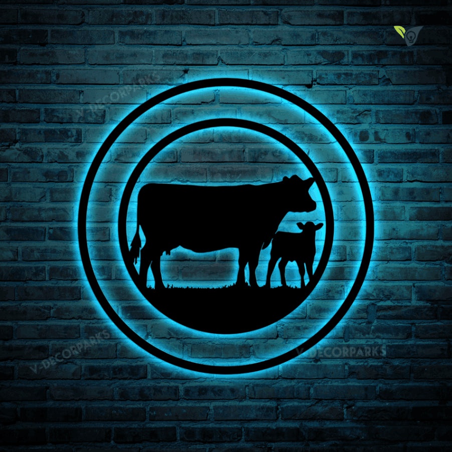 Personalized Cow Metal Sign With Led Lights, Custom Metal Cow And Calf ...