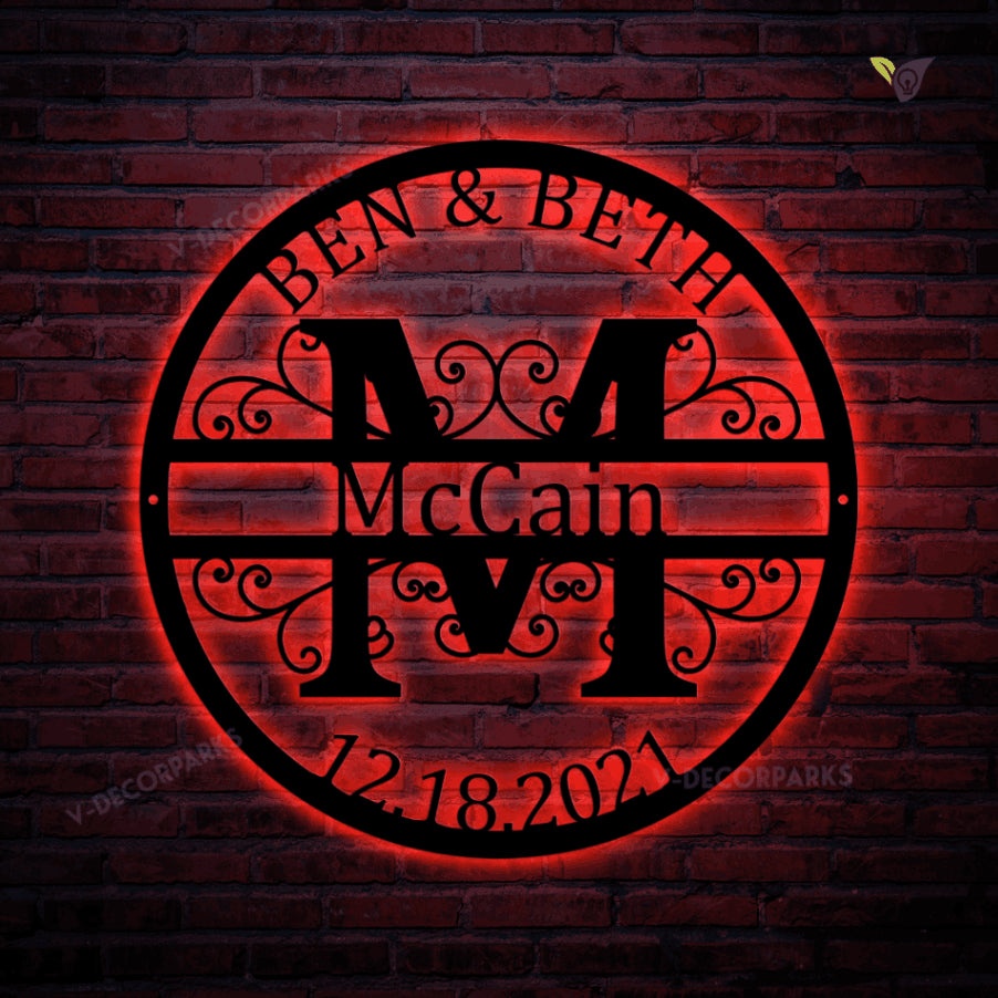 Personalized Last Name Metal Sign With Led Lights, Custom Name Metal ...