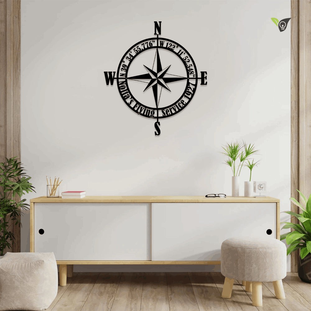 Personalized Compass Metal Sign With Led Lights, Custom Coordinates ...