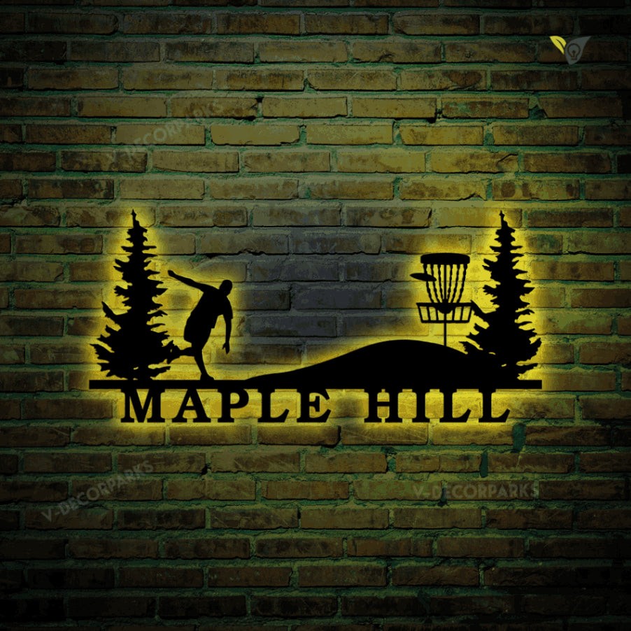 Customizable Metal Frisbee Golf Metal Art With Led Lights, Personalized ...