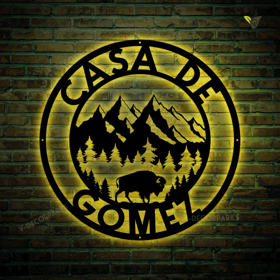 Custom Buffalo Metal Sign With Led Lights, American Bison Sign ...