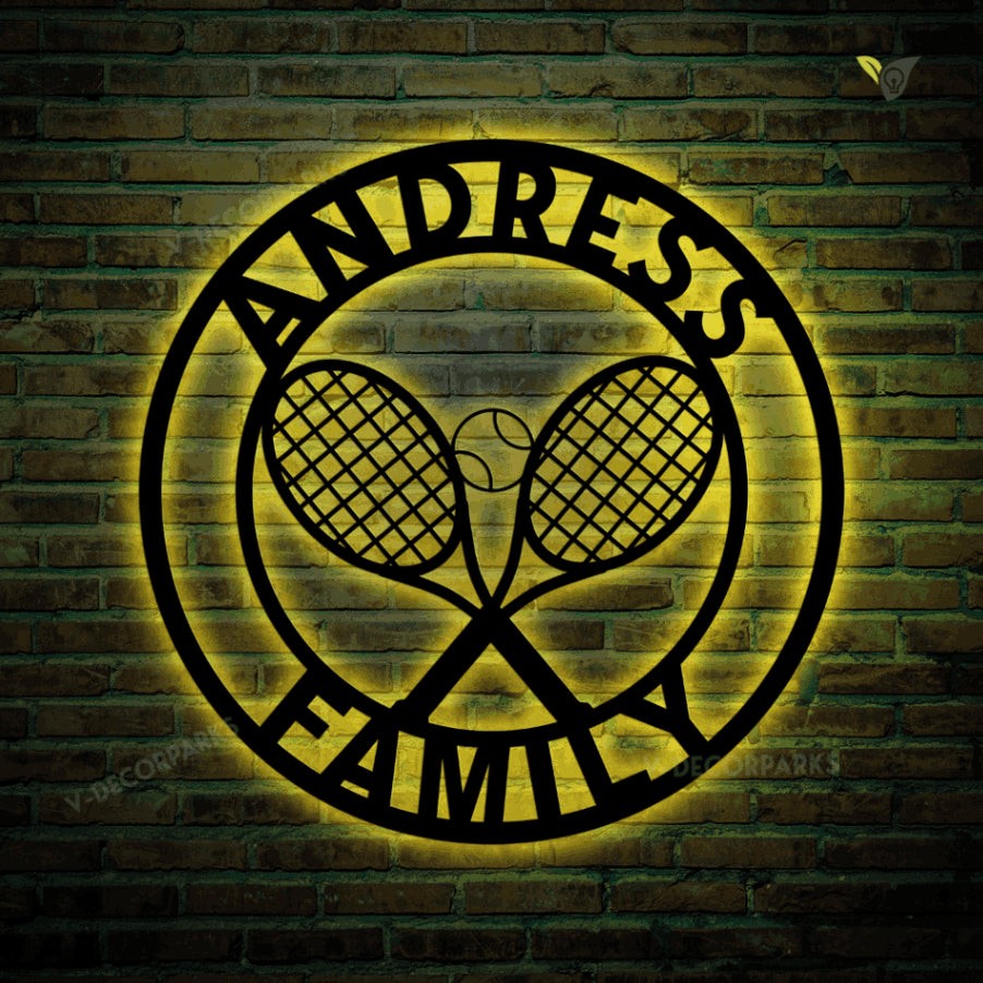 Personalized Tennis Metal Sign With Led Lights, Metal Tennis Wall Art ...