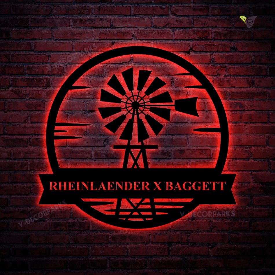 Personalized Windmill Wall Metal Wall Art With Led Light, Personalized ...