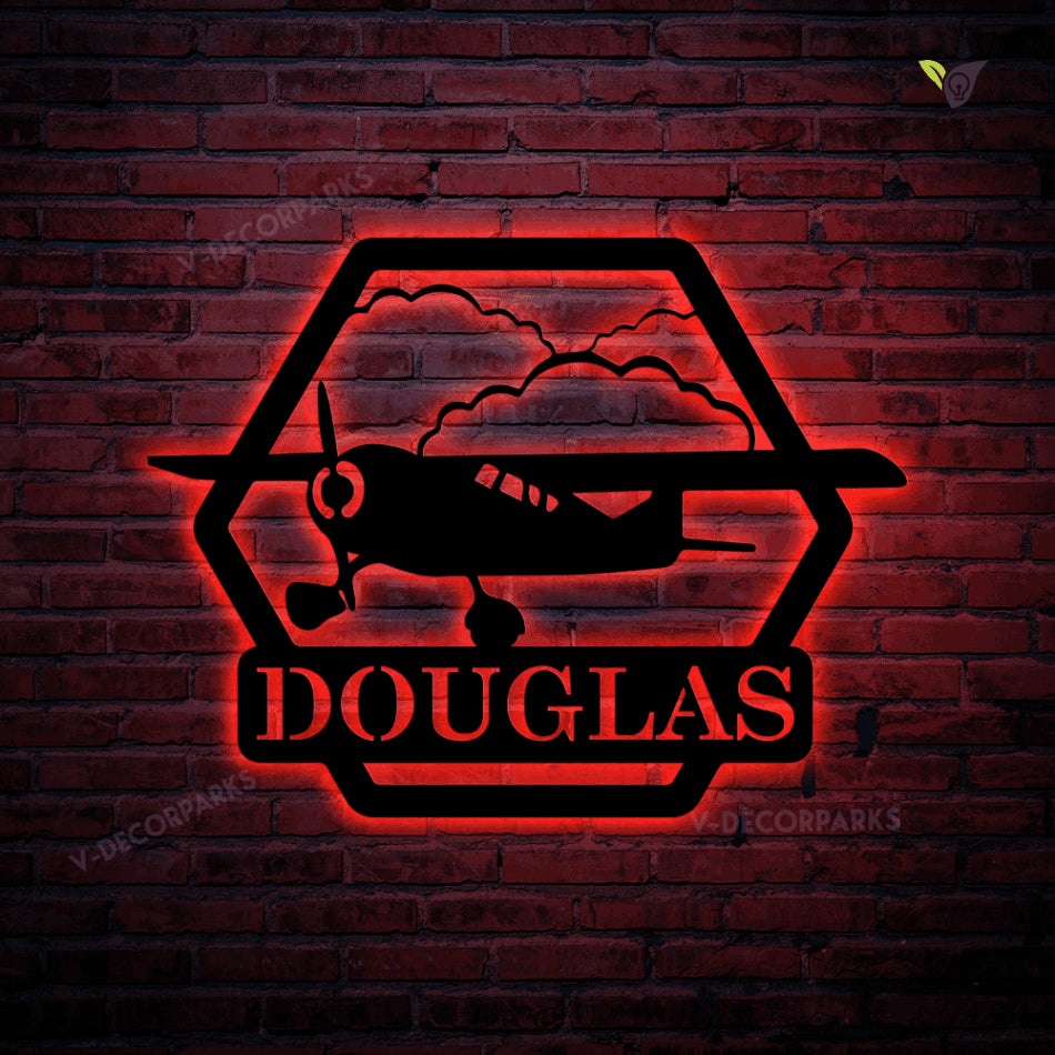 Airplane Monogram Side View Metal Sign With Led Lights, Pilot Gifts ...