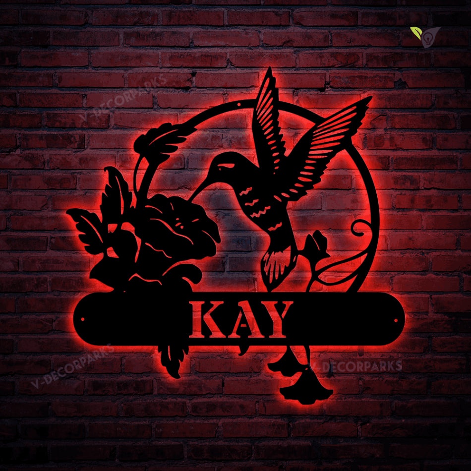 Hummingbird Monogram - Metal Sign With Led Lights | Nalaprint